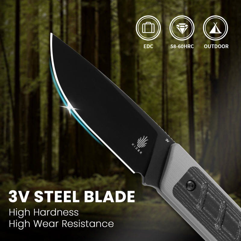 Kizer 2.93inch Smolt 3V Fixed Blade G10+Micarta Handle 1063A1 -Kizer