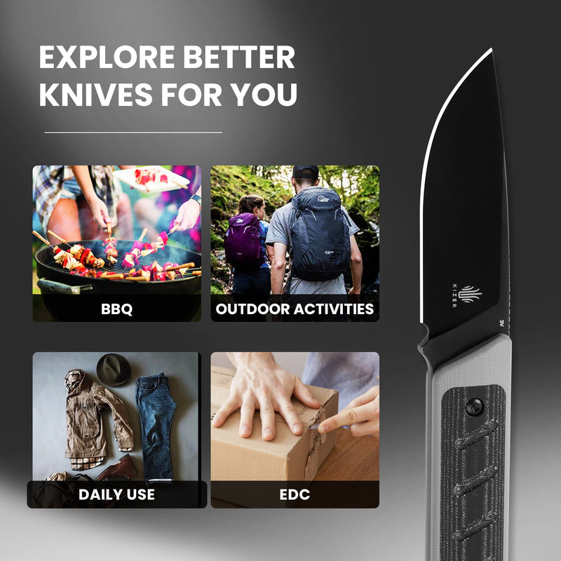 Kizer 2.93inch Smolt 3V Fixed Blade G10+Micarta Handle 1063A1 -Kizer