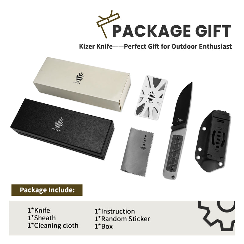 Kizer 2.93inch Smolt 3V Fixed Blade G10+Micarta Handle 1063A1 -Kizer