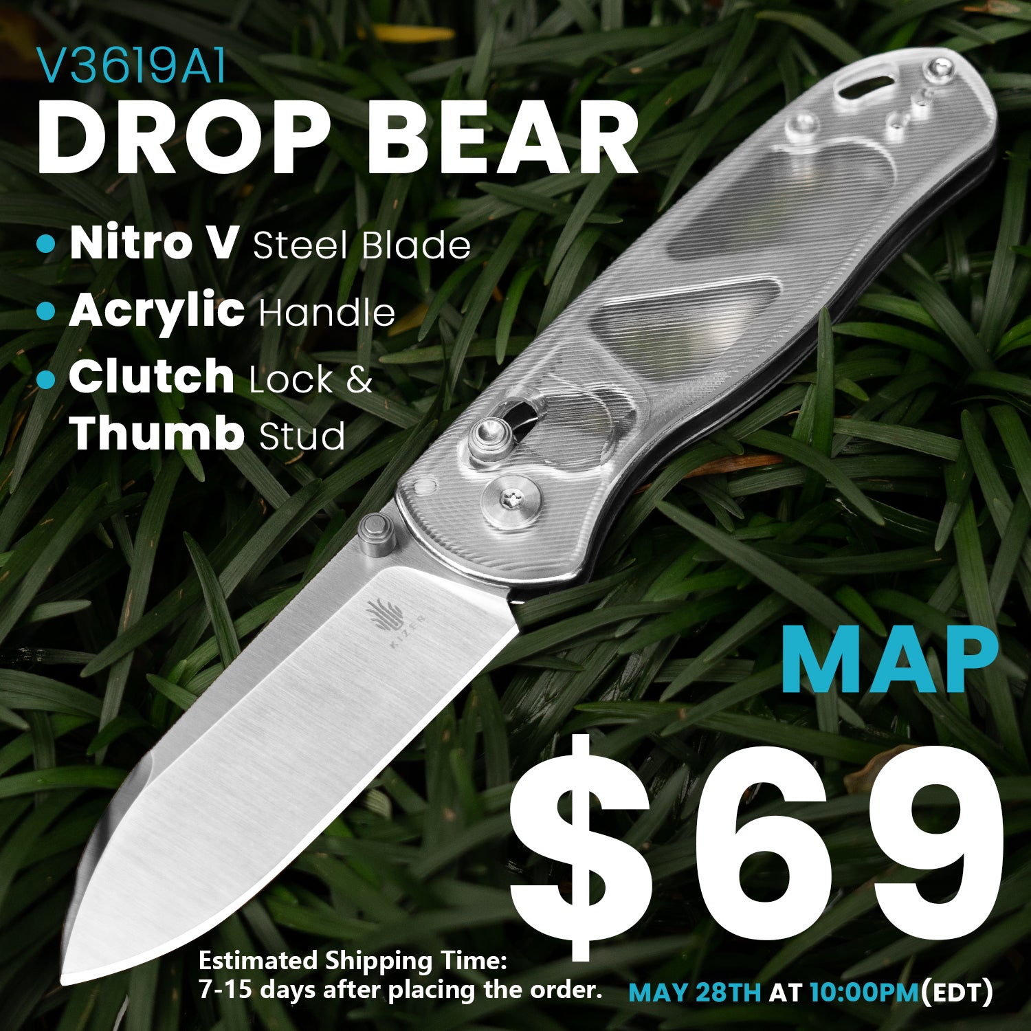 Drop Bear 2.97 inch NitroV Blade Acrylic Handle V3619A1-Kizer