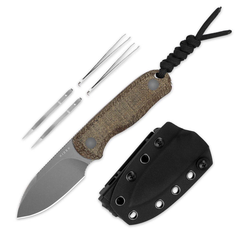 Drop Bear 2.57 inch 14C28N Burlap Micarta 1094A1-Kizer